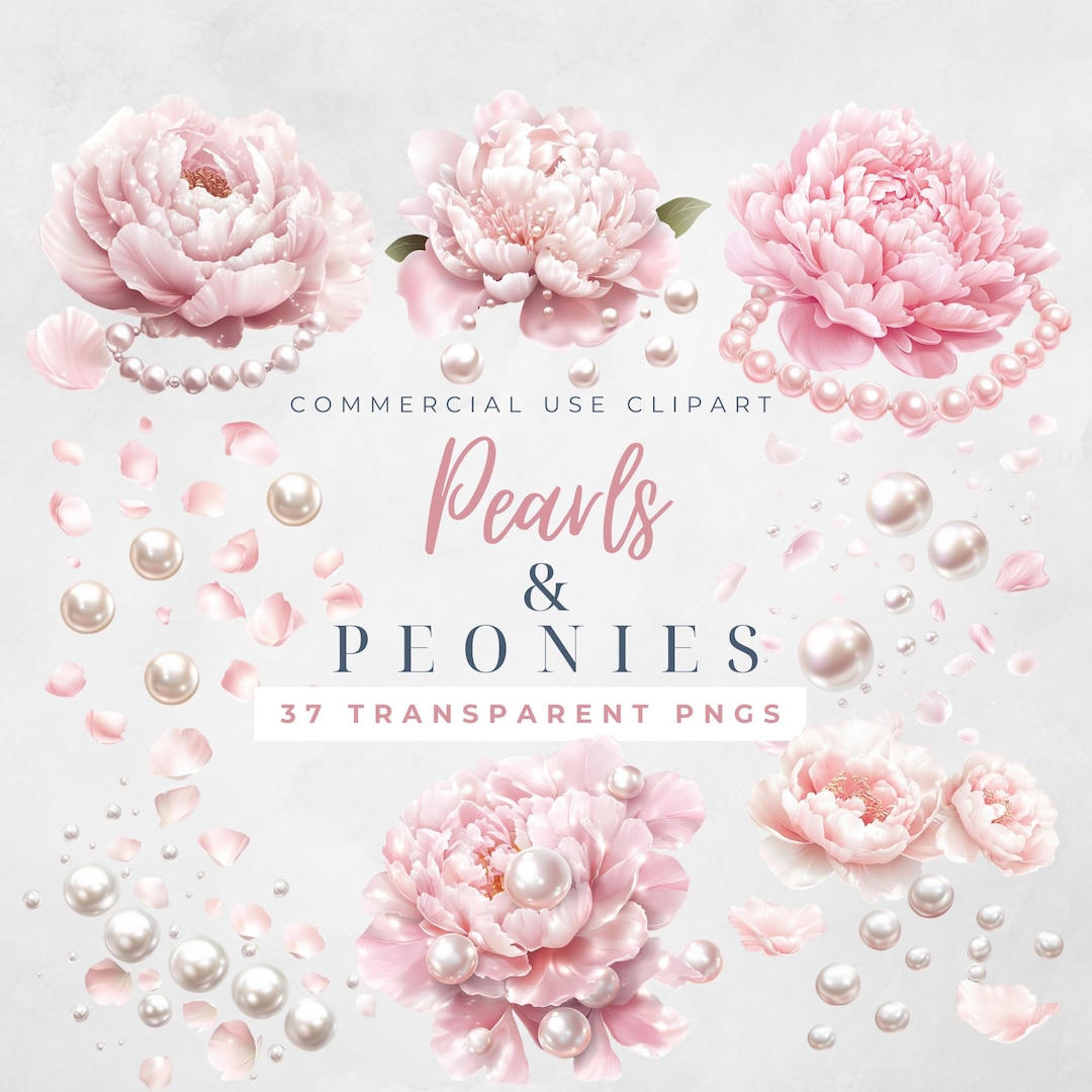 Pink and Pearl Clipart Pink Pearls Clipart Dusty Pink Peonies Clipart ...