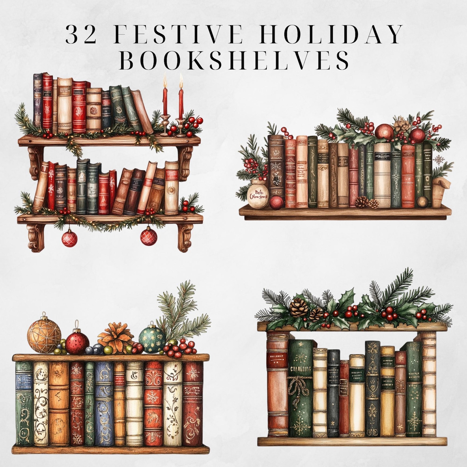 Book Spines Clipart Christmas Book Stack Clipart Books on A Shelf ...