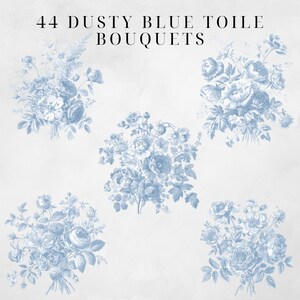 Dusty Blue Toile Flower Clipart Blue Flower Clipart Toile De Jouy ...