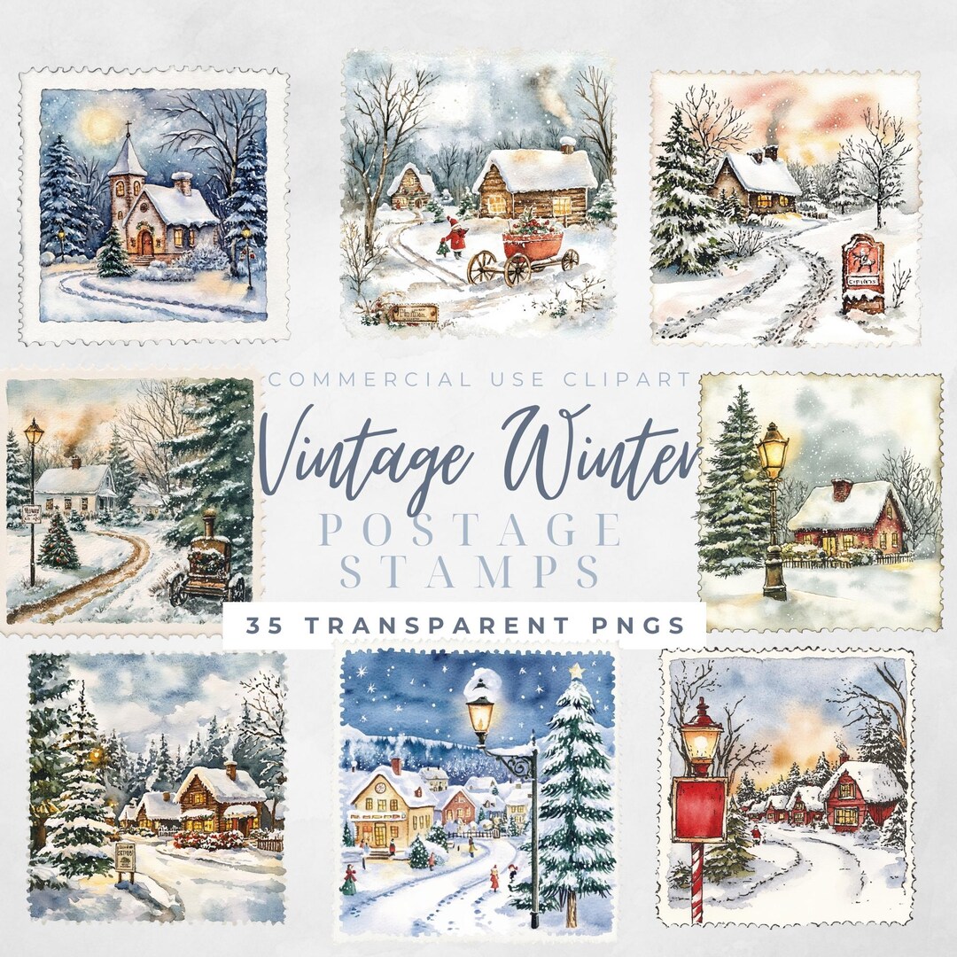 Christmas Post Stamps Clipart Christmas Postage Stamps Whimsical ...