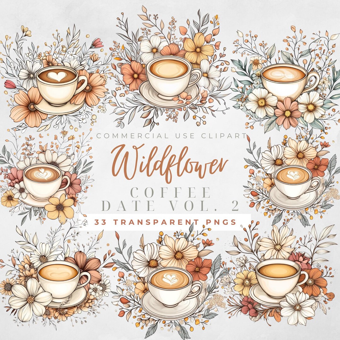 Floral Coffee Cup Clipart Floral Coffee Clipart Bundle Set Coffee Lover ...