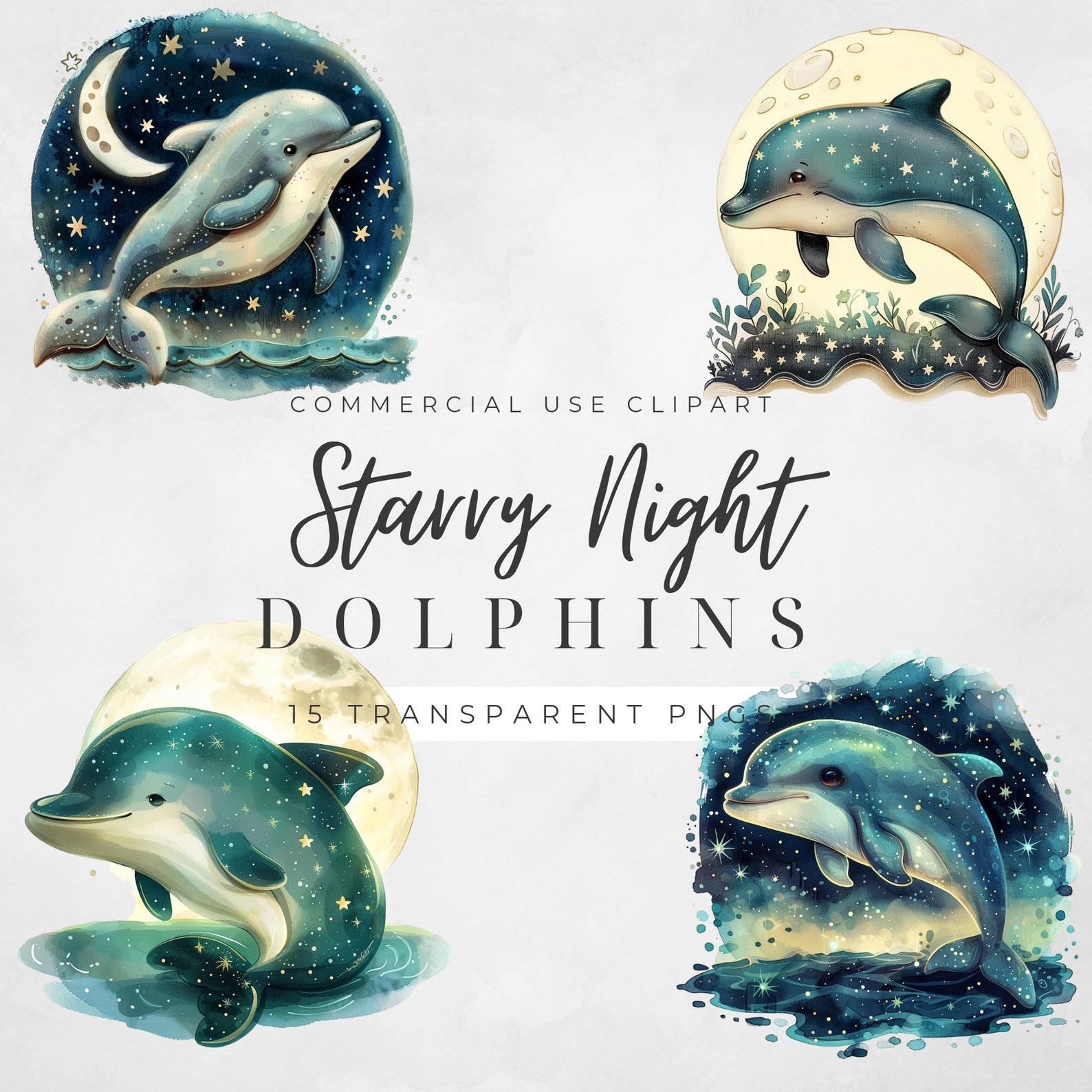 Watercolor Dolphin Clipart Dolphin Clipart Starry Night Dolphin Clipart ...