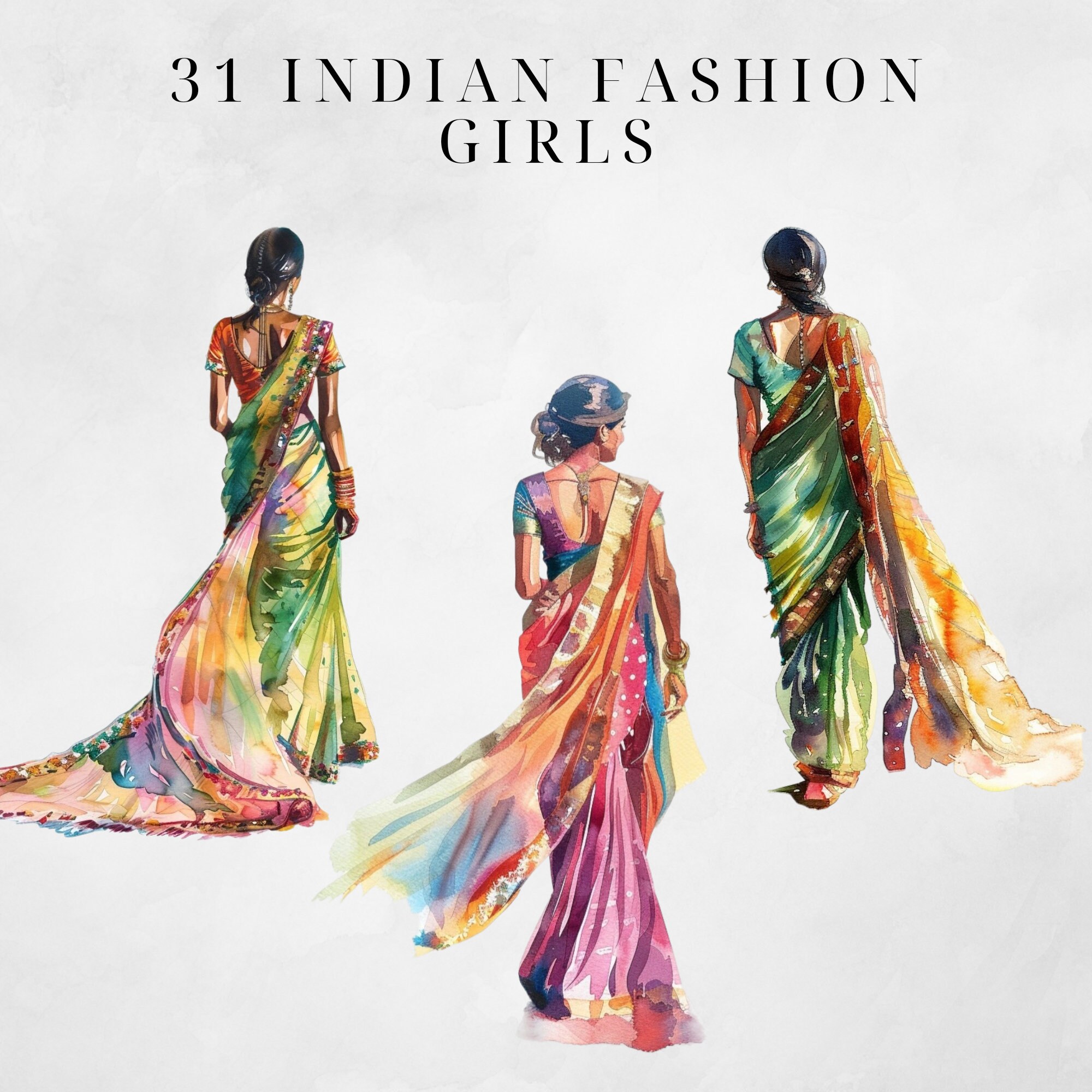 Indian Fashion Girl Clipart Watercolor Fashion Girl Clipart Girly Girl ...