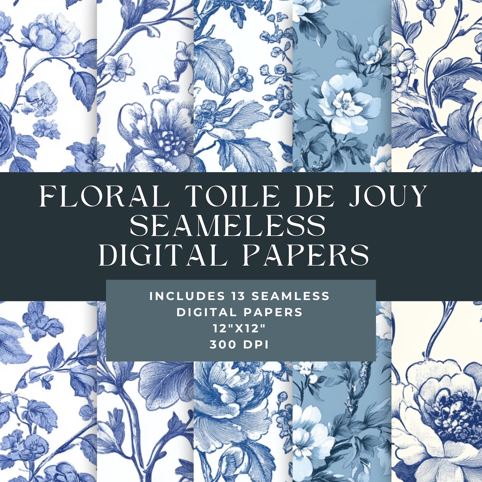 Seamless Toile Commercial Use Blue Toile Seamless Pattern French Toile ...