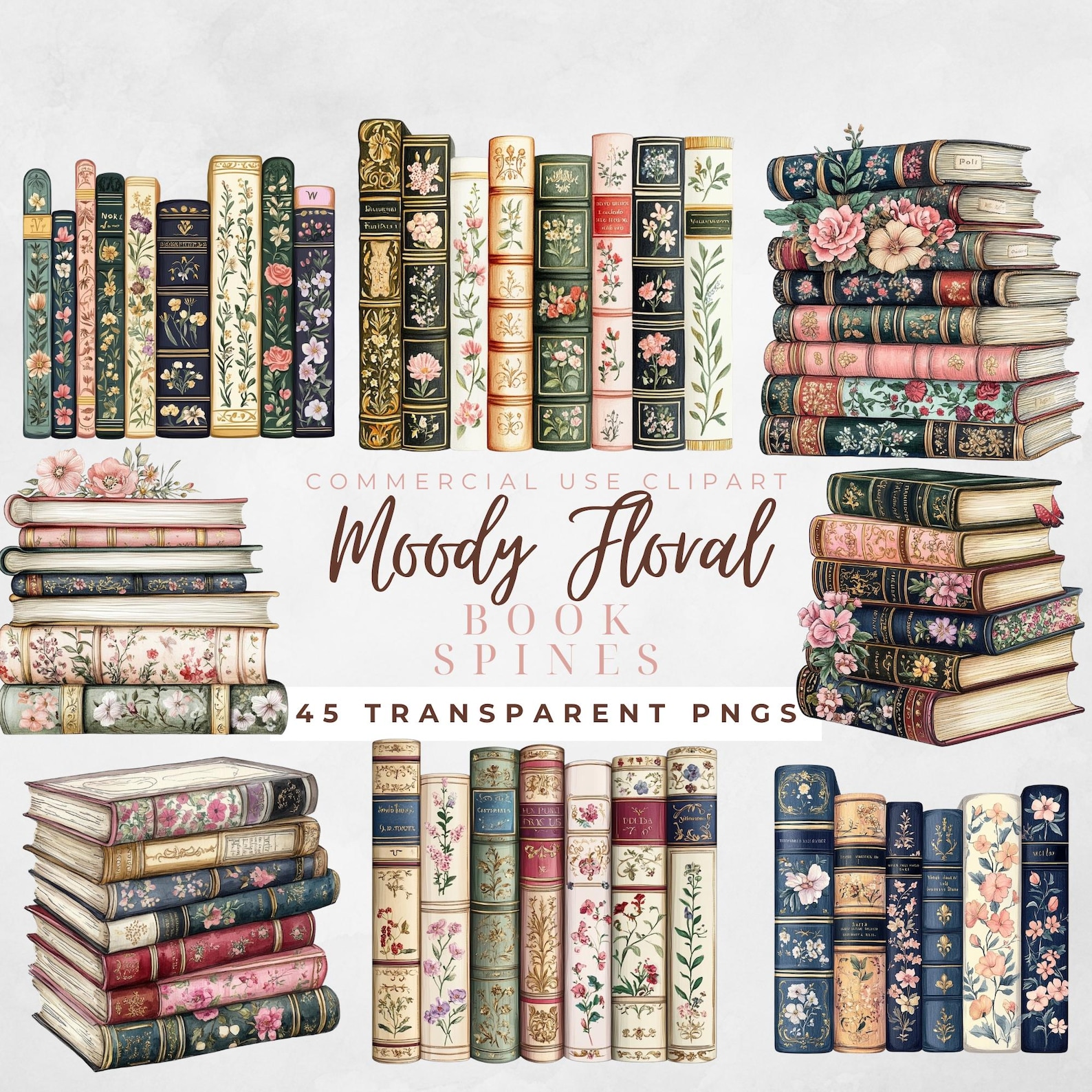 Book Spines Clipart Vintage Book Spines Ornate Book Spines Book Border ...