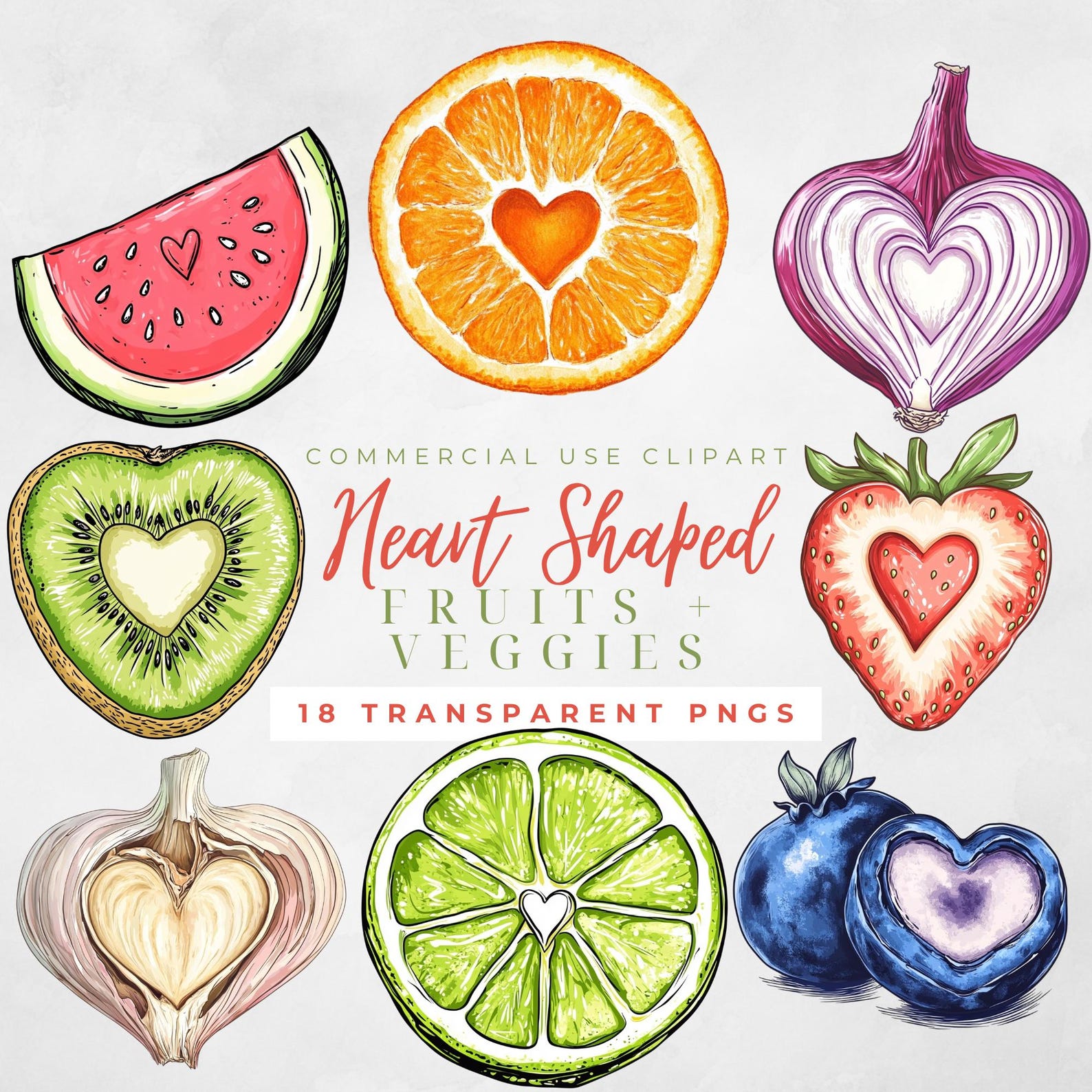 Valentine Fruit Heart Clipart Locally Drown Clipart Watercolor Fruits ...