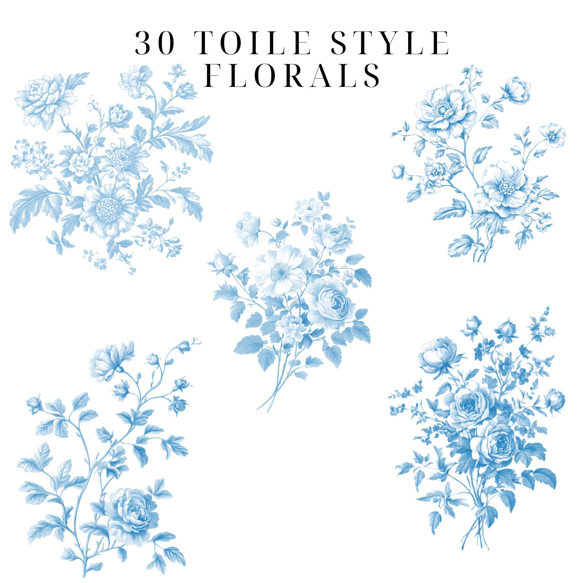 Blue Toile Flower Clipart Toile Baby Shower Clipart Toile De Jouy ...