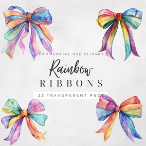 Rainbow Ribbon Clipart Rainbow Bow Clipart Coquette Bow PNG Coquette ...