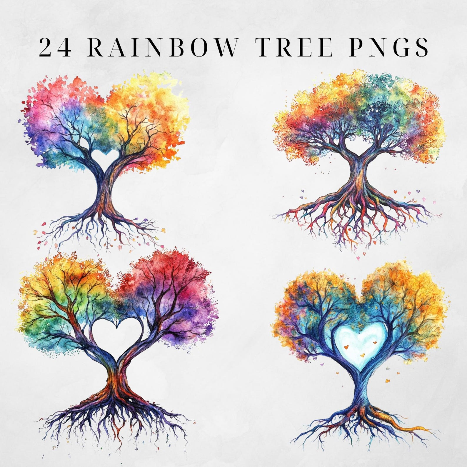 Watercolor Tree With Roots Clipart Heart Shaped Tree Tree and Roots Oak ...