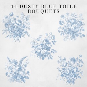 Dusty Blue Toile Flower Clipart Blue Flower Clipart Toile De Jouy ...