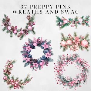 Preppy Pink Christmas Wreath Clipart Preppy Christmas Clipart Preppy ...