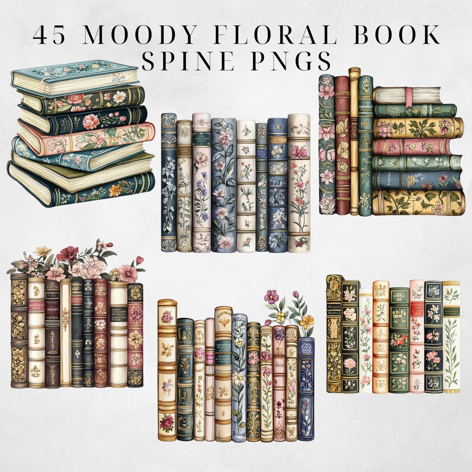 Book Spines Clipart Vintage Book Spines Ornate Book Spines Book Border ...