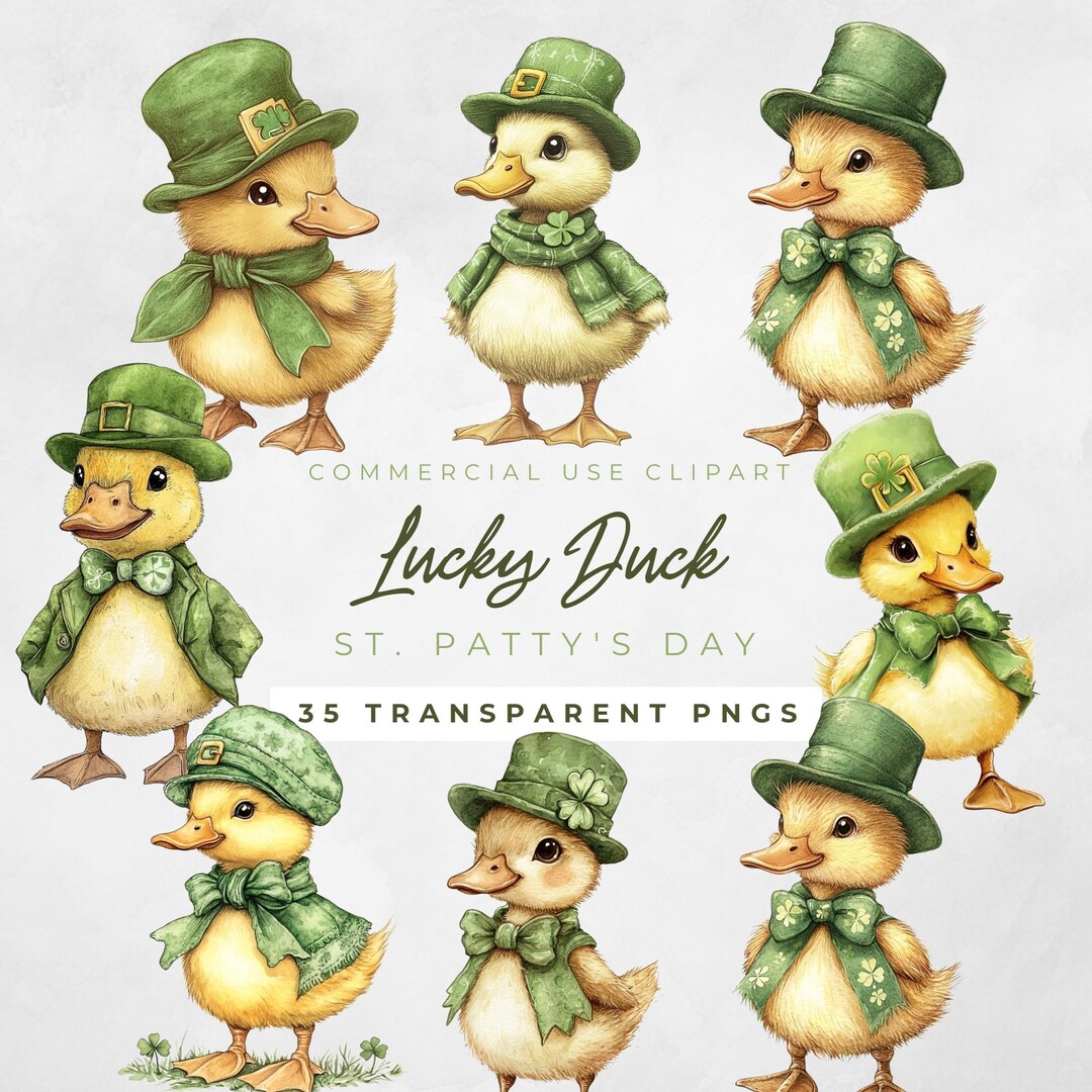 Lucky Duck Clipart 4 Leaf Clover Clipart Vintage Duck Clipart Cute ...