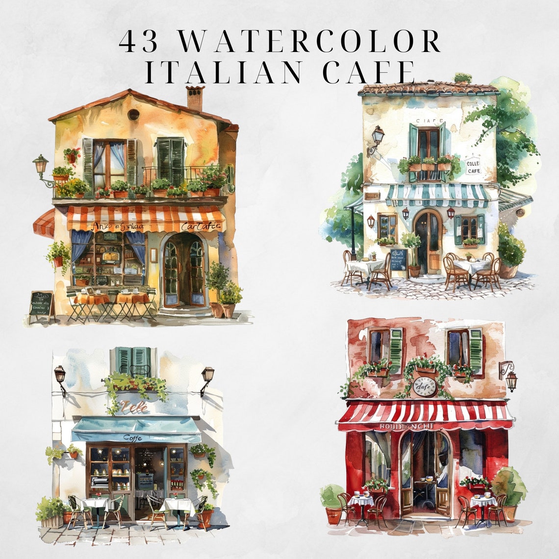 Clipart Watercolor Italian Cafe Coffee Shop Clipart Italy Cafe Clipart ...