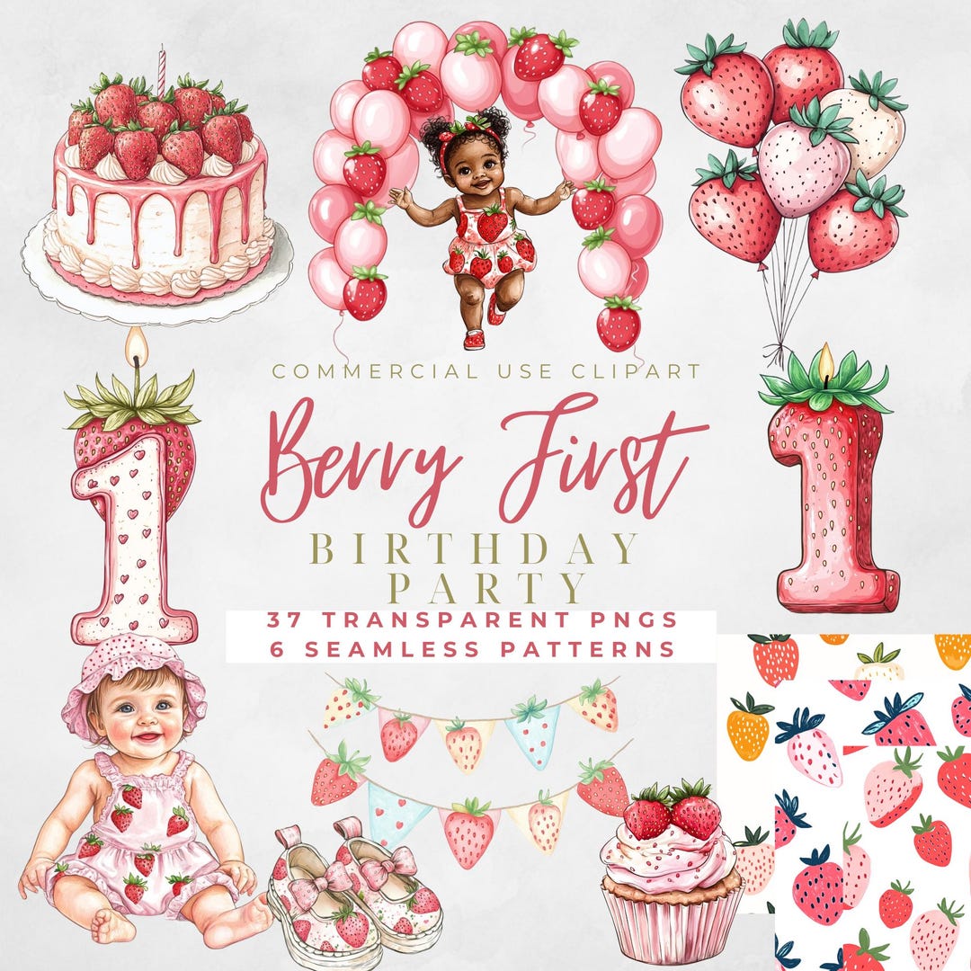 Strawberry First Birthday Clipart Cute Strawberry Baby Girl ...