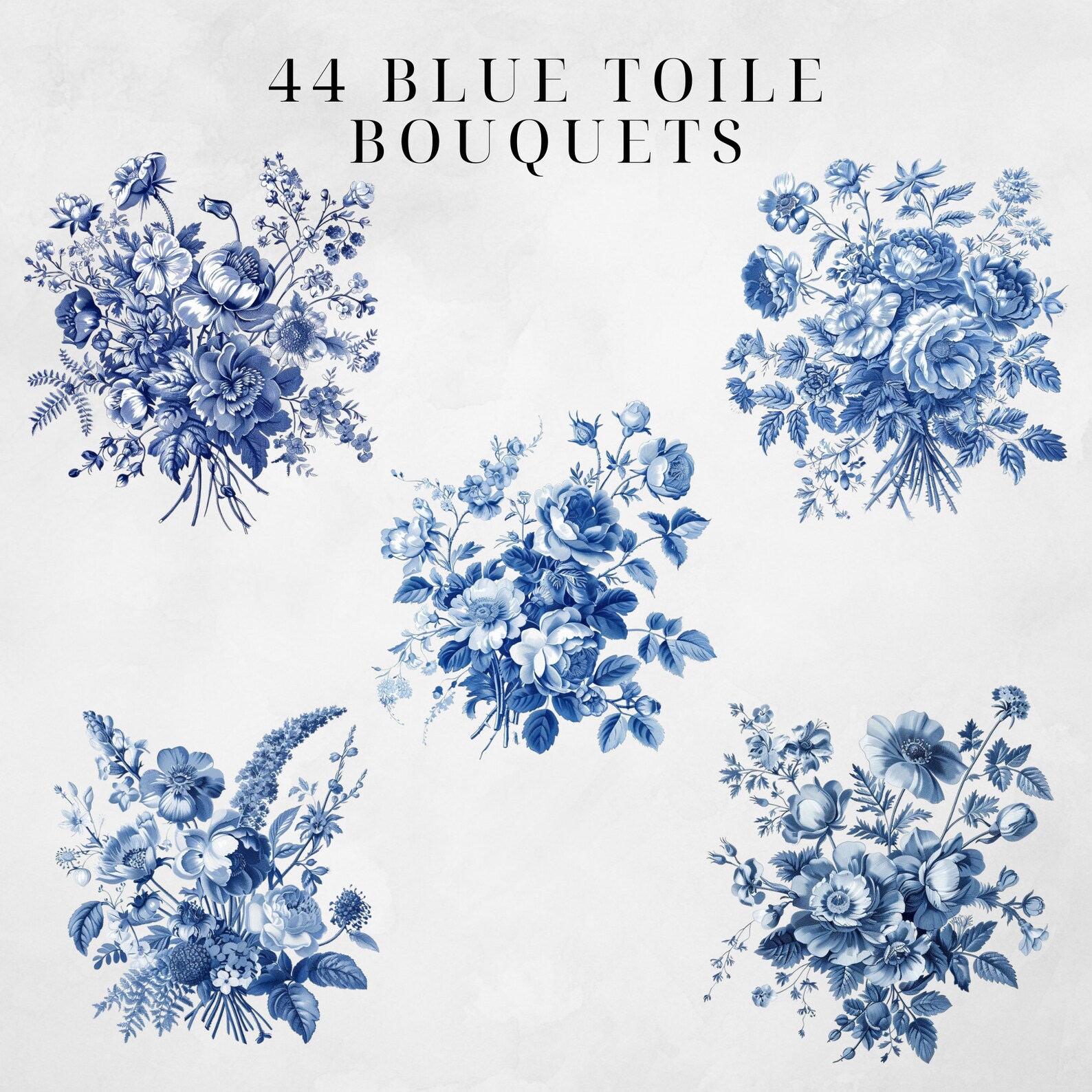 Blue Toile Flower Clipart Blue Flower Clipart Toile De Jouy Clipart ...