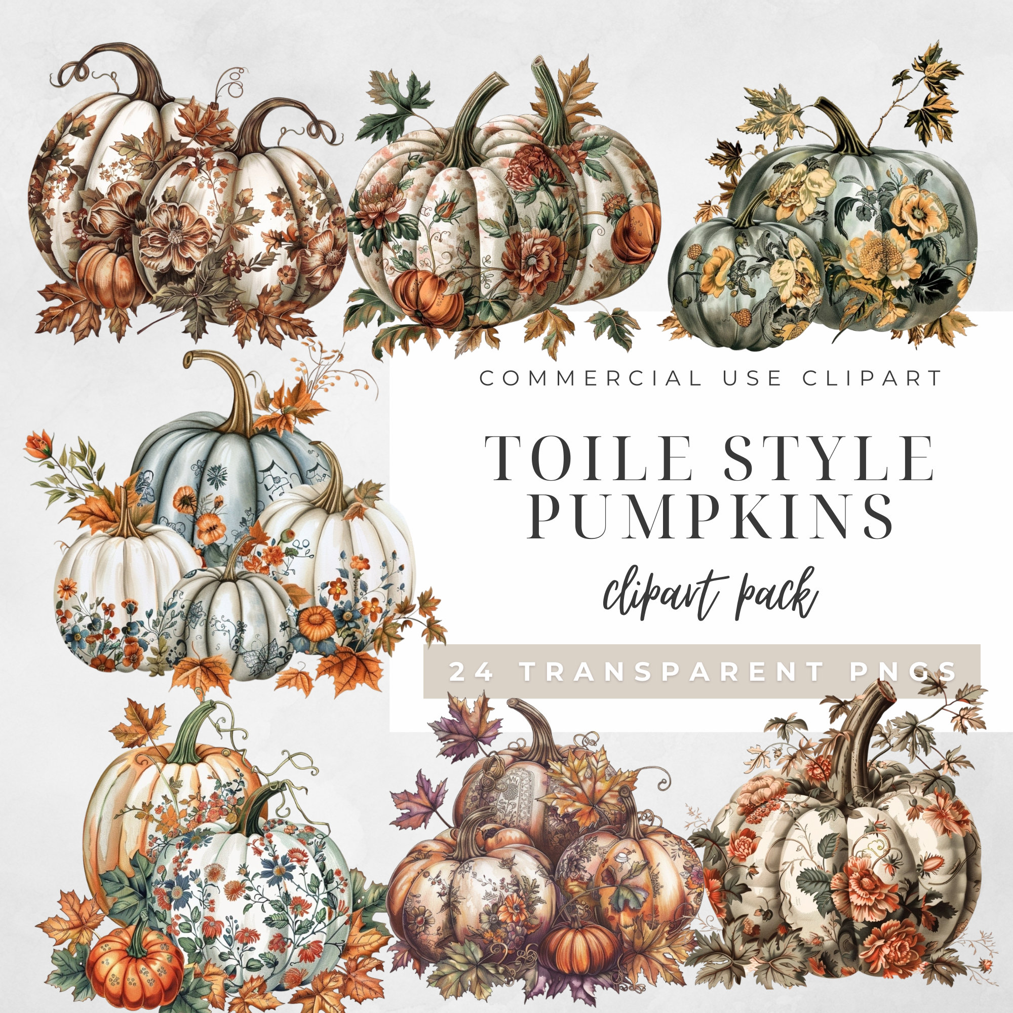 Toile Pumpkins Clipart Watercolor Pumpkin Bouquets Clipart Toile De ...
