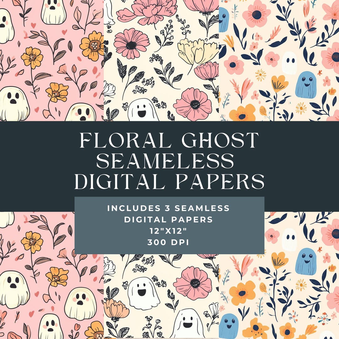 Floral Ghosts Seamless Patterns Bundle Coquette Halloween Ghost ...