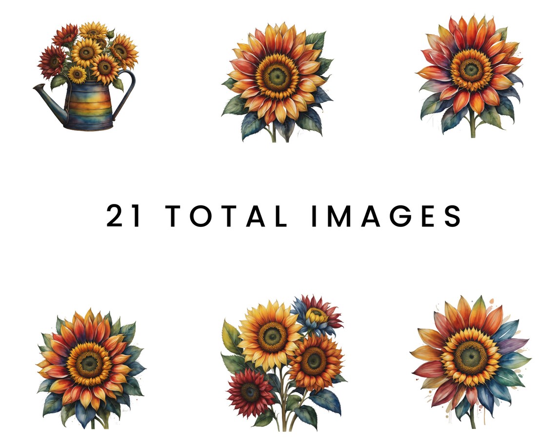 Fall-inspired Sunflower Clipart Rainbow Watercolor Sunflower - Etsy