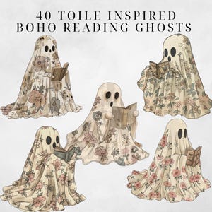 Reading Ghost Clipart Floral Ghost Clipart Bookish Ghost Clipart Groovy ...