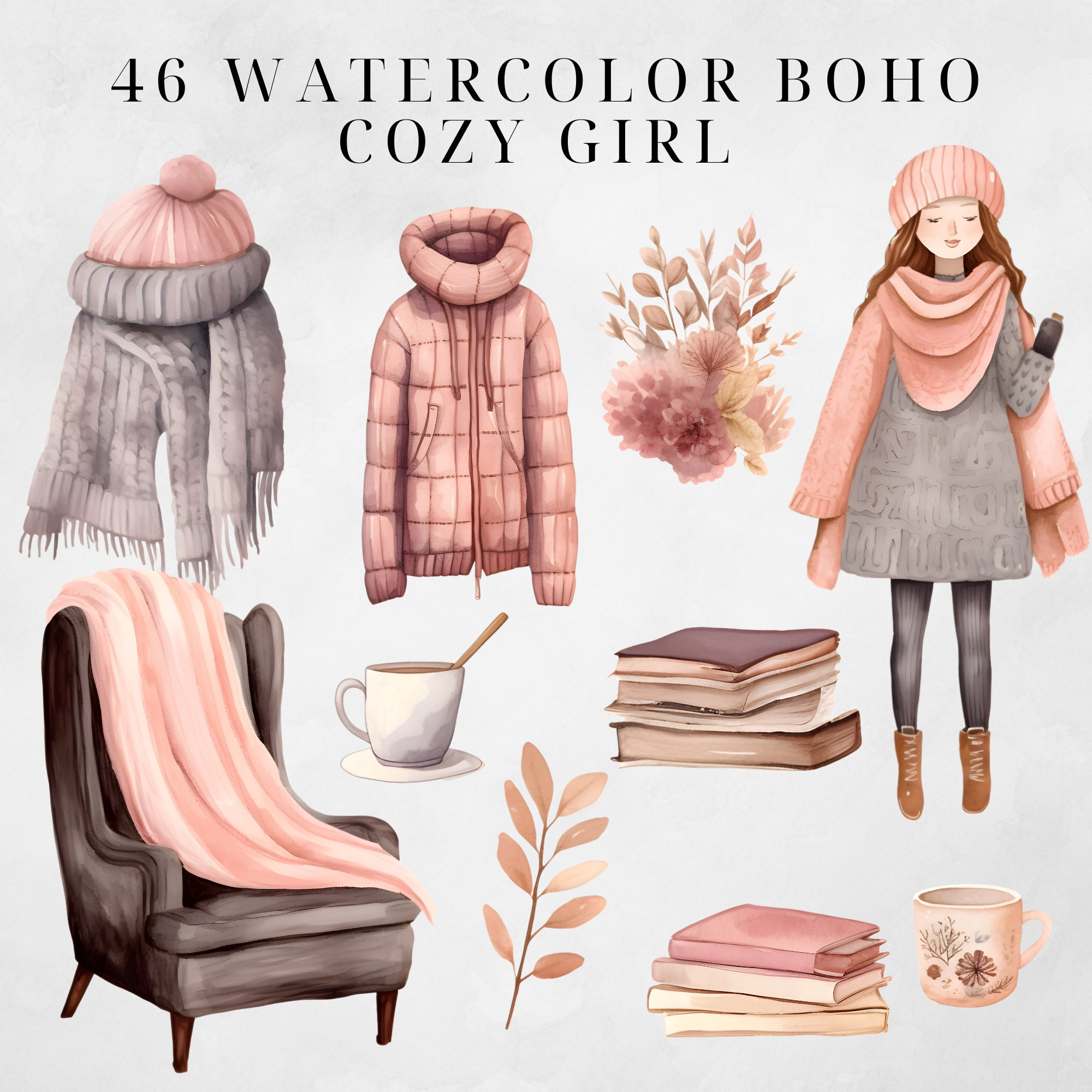 Watercolor Cozy Self Care Clipart Cozy Spring Clipart Cozy Fall House ...