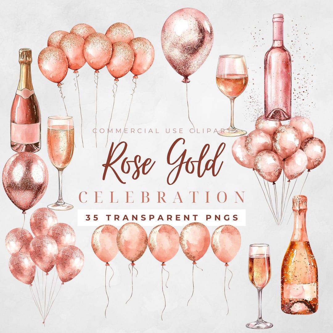 Rose Gold Glitter Balloon Clipart Balloon Clipart Border Water Color ...
