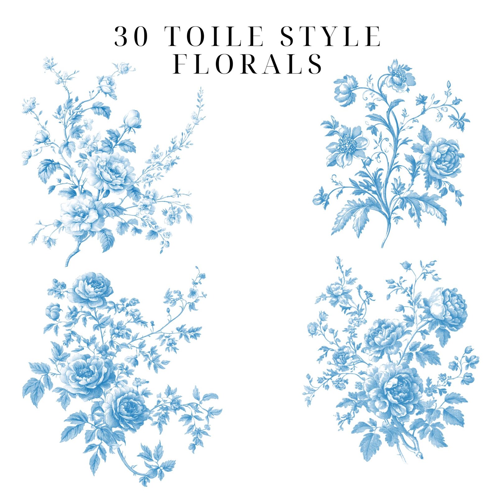 Blue Toile Flower Clipart Toile Baby Shower Clipart Toile De Jouy ...