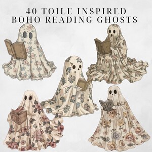 Reading Ghost Clipart Floral Ghost Clipart Bookish Ghost Clipart Groovy ...