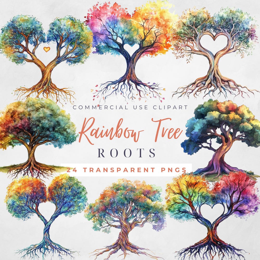 Watercolor Tree With Roots Clipart Heart Shaped Tree Tree and Roots Oak ...