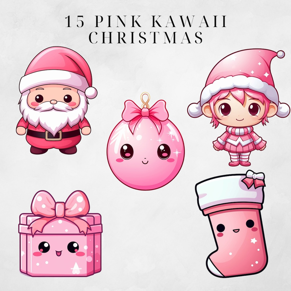 Cute Kawaii Christmas Clipart Pink Christmas PNG Santa Claus Clipart ...