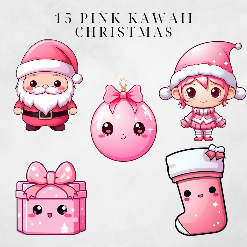 Cute Kawaii Christmas Clipart Pink Christmas PNG Santa Claus Clipart ...