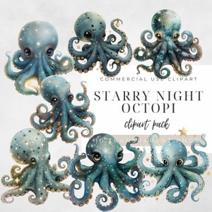 Watercolor Octopus Clipart Starry Night Octopus Clipart Octopus Bundle ...