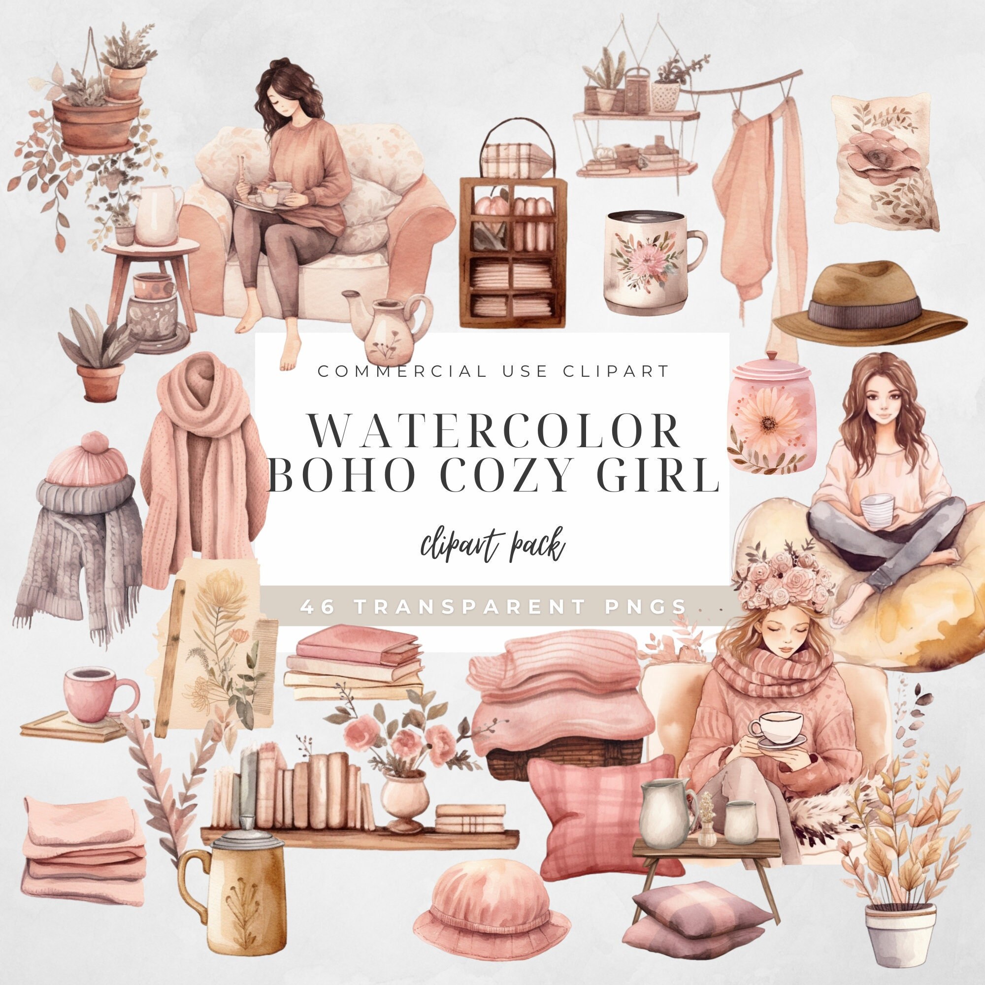 Watercolor Cozy Self Care Clipart Cozy Spring Clipart Cozy Fall House ...