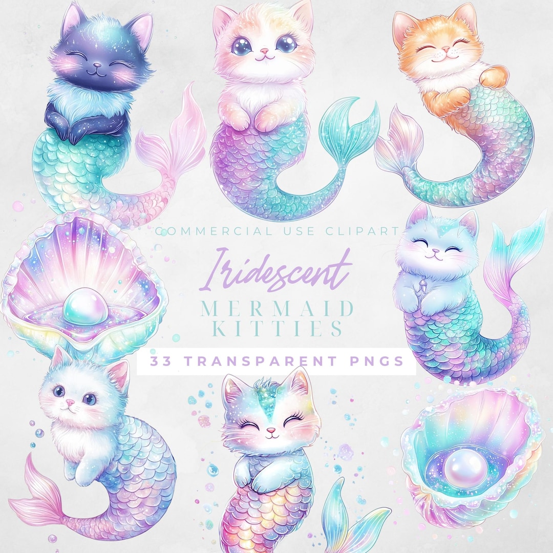 Mermaid Cat Clipart Mermaid Scales Cute Mermaid Cat Mercat Clipart ...