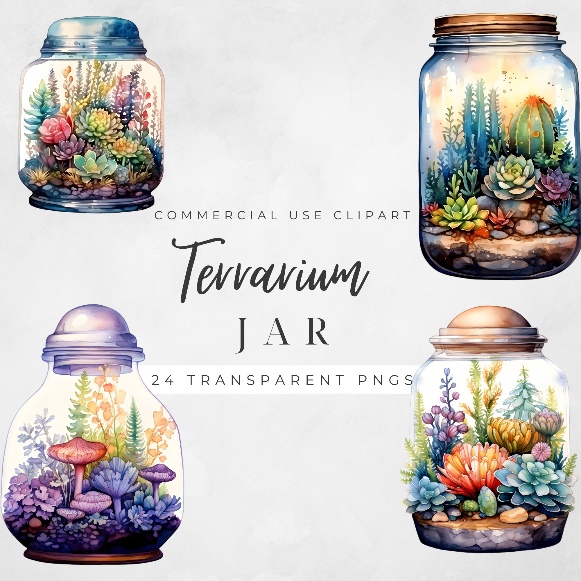 Terrarium Clip Art Watercolor Terrarium Fantasy Jar Clipart Watercolor ...