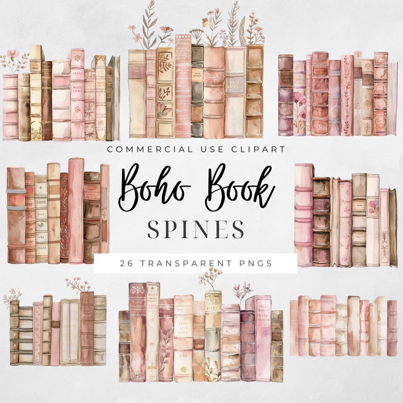 Clipart of Book Spines Watercolor Valentines Day Clipart Books Book ...