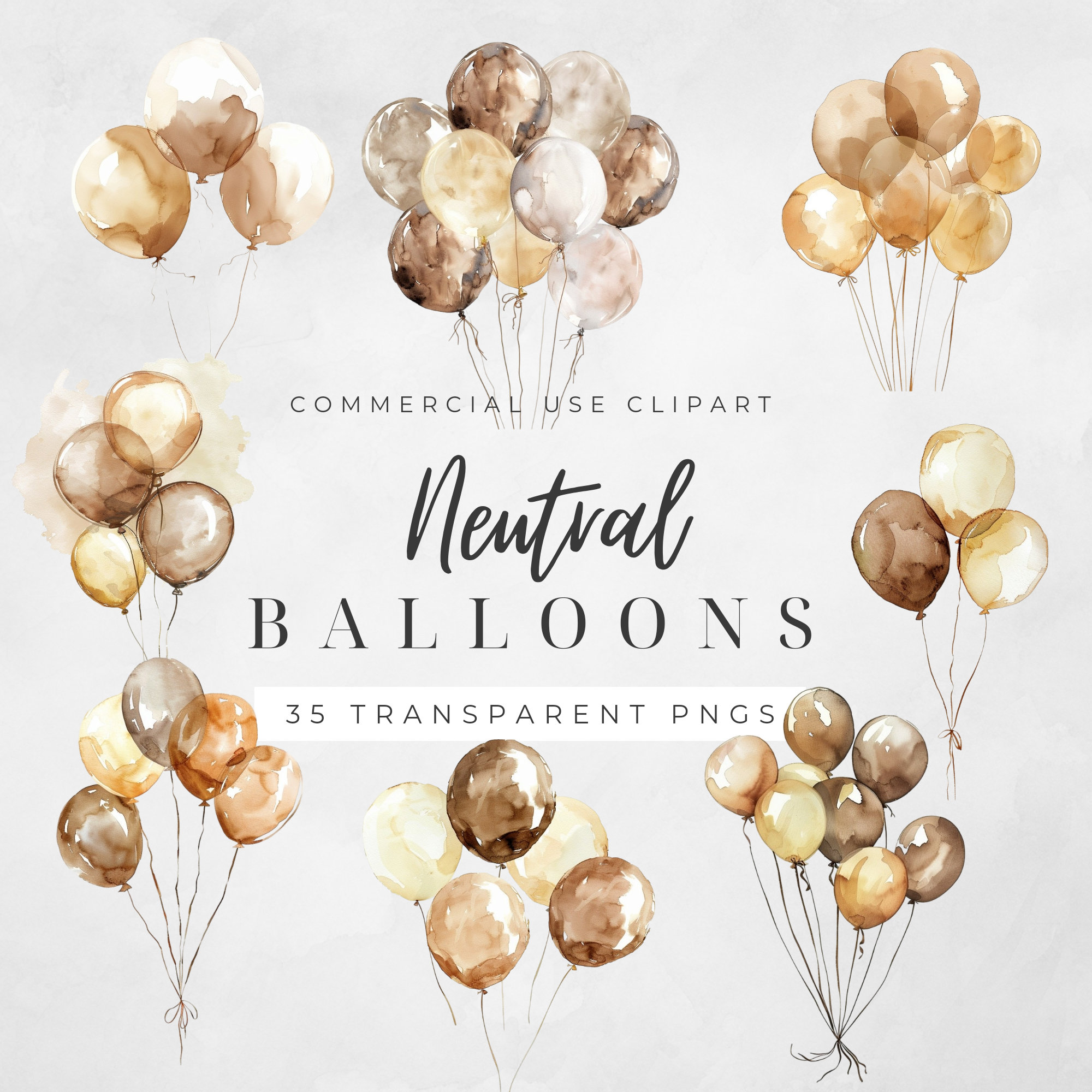 Clipart Neutral Balloons Clipart Balloons Neutral Baby Shower Clipart ...