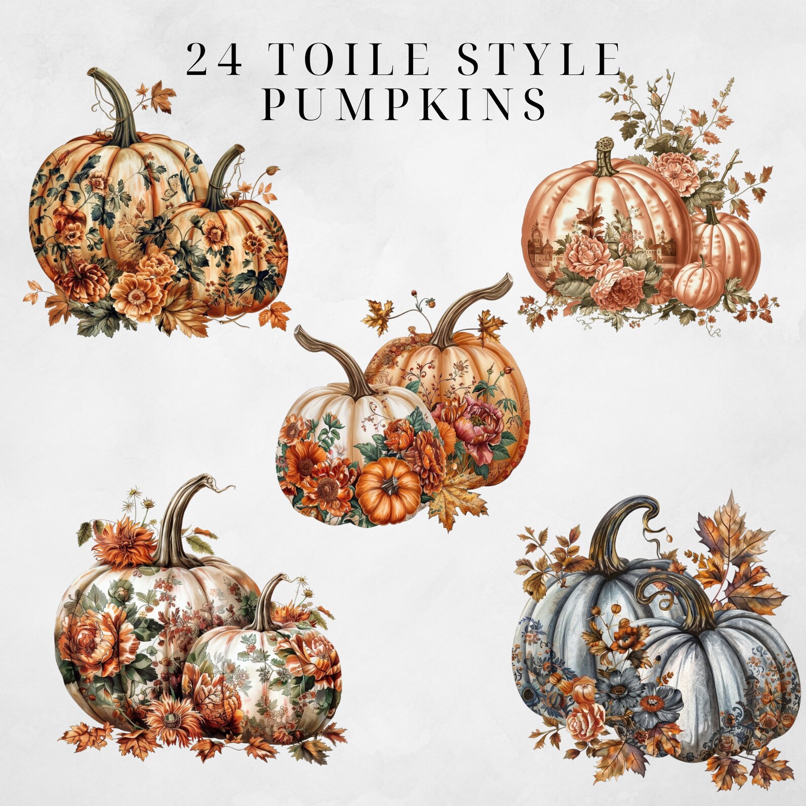 Toile Pumpkins Clipart Watercolor Pumpkin Bouquets Clipart Toile De ...
