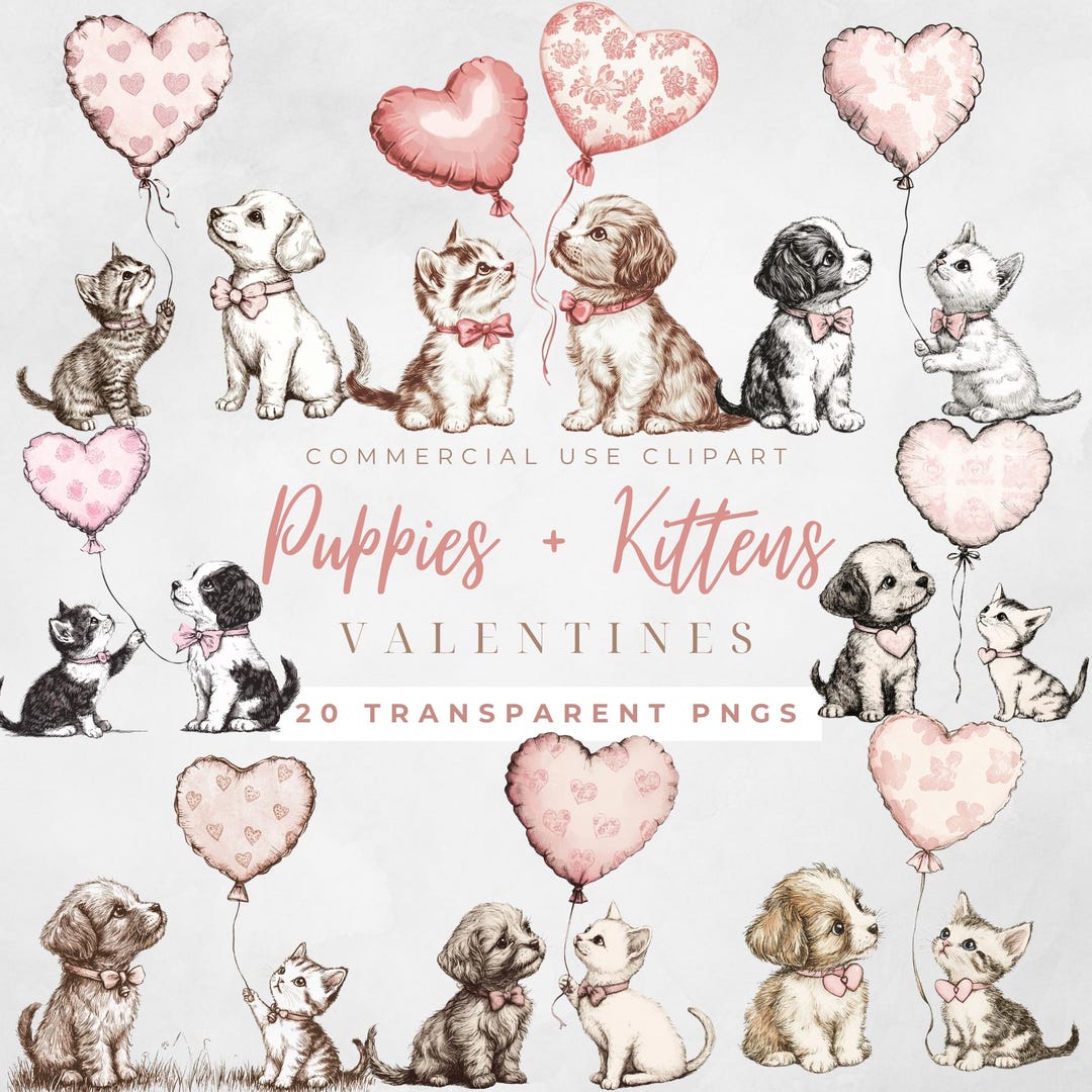 Valentines Cat Dog Clipart Valentine Animals Valentine Dogs Valentine ...