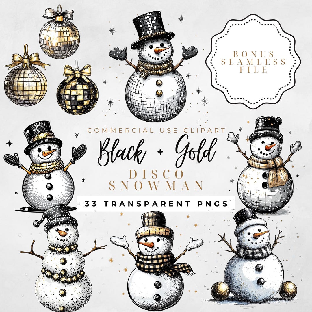 Black and Gold Snowman Clipart Black Gold Snowman Quirky Snowman Groovy ...