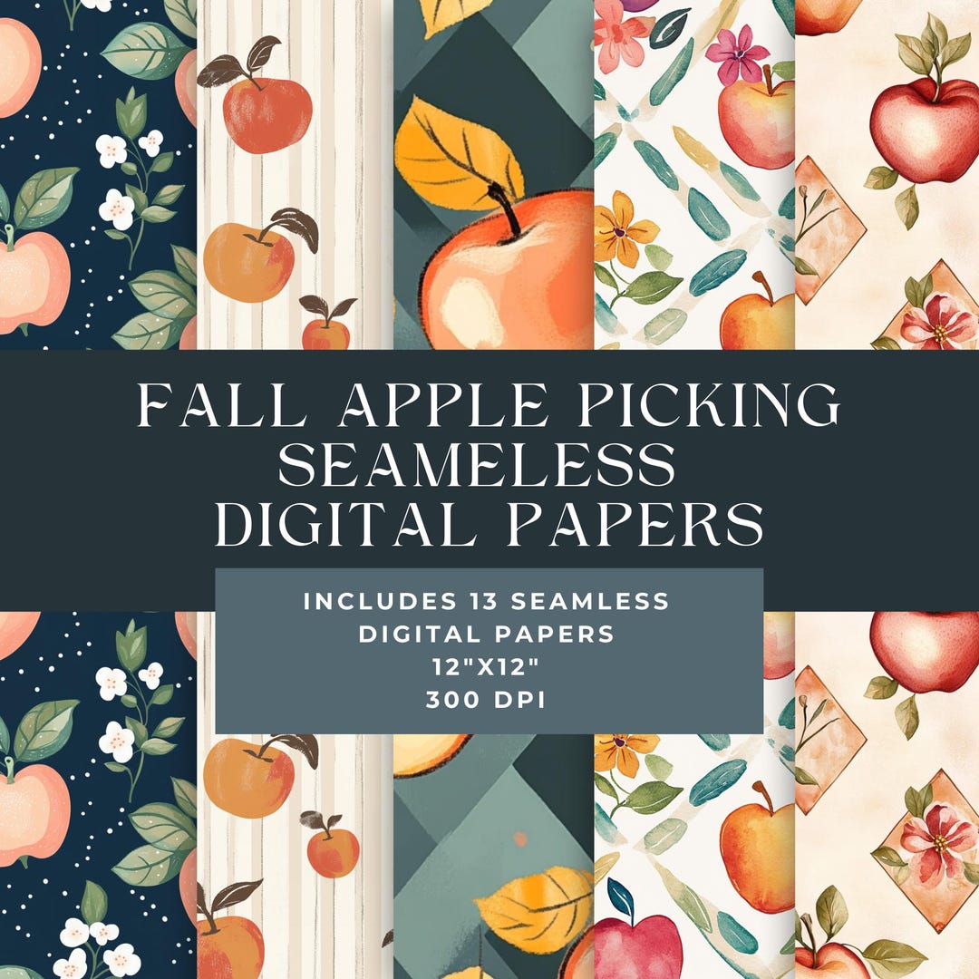 Apple Picking Seamless Pattern Watercolor Apple Seamless Pattern Fall ...