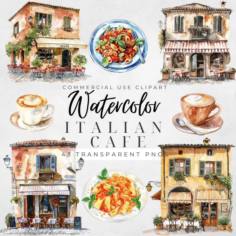 Clipart Watercolor Italian Cafe Coffee Shop Clipart Italy Cafe Clipart ...