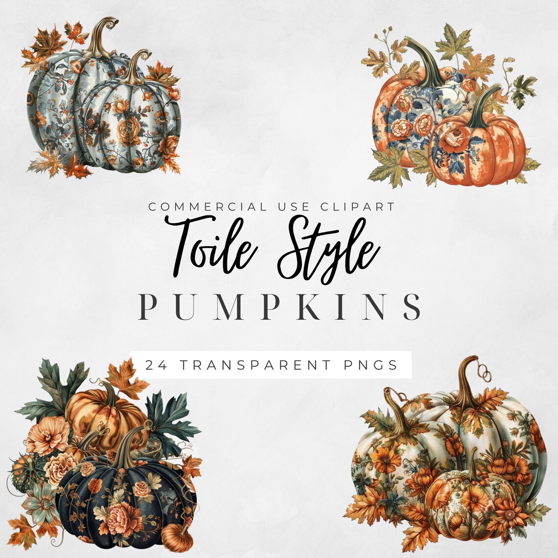 Toile Pumpkins Clipart Watercolor Pumpkin Bouquets Clipart Toile De ...