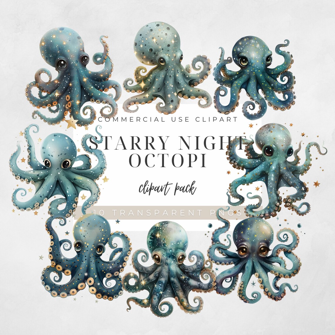 Watercolor Octopus Clipart Starry Night Octopus Clipart Octopus Bundle ...