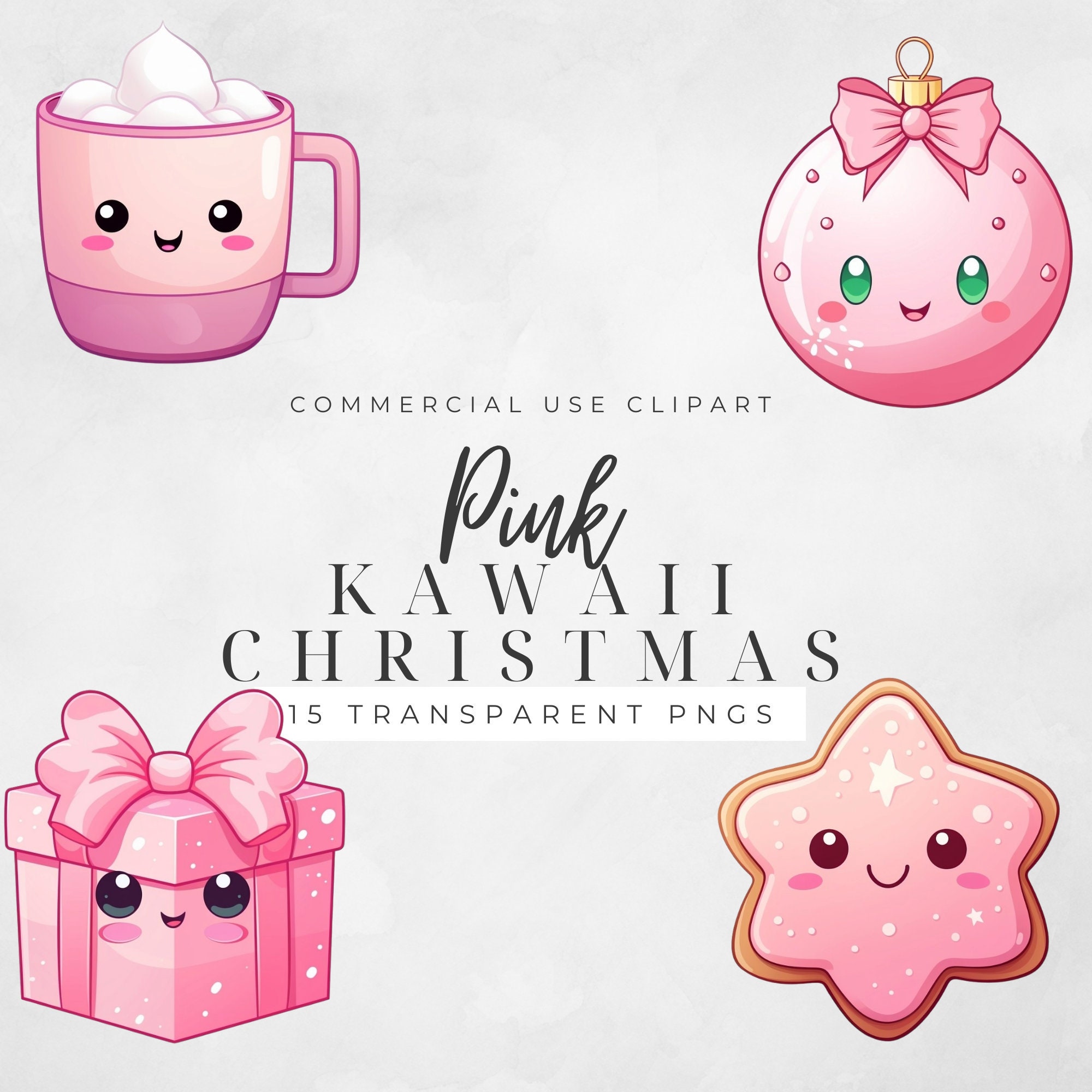 Cute Kawaii Christmas Clipart Pink Christmas PNG Santa Claus Clipart ...