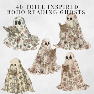 Reading Ghost Clipart Floral Ghost Clipart Bookish Ghost Clipart Groovy ...