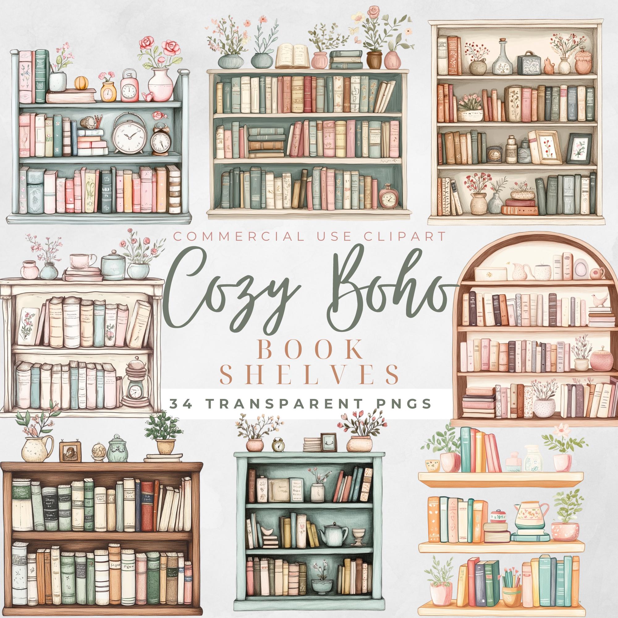 Boho Bookshelf Clipart Books on Shelf Clipart Books on A Shelf Clipart ...