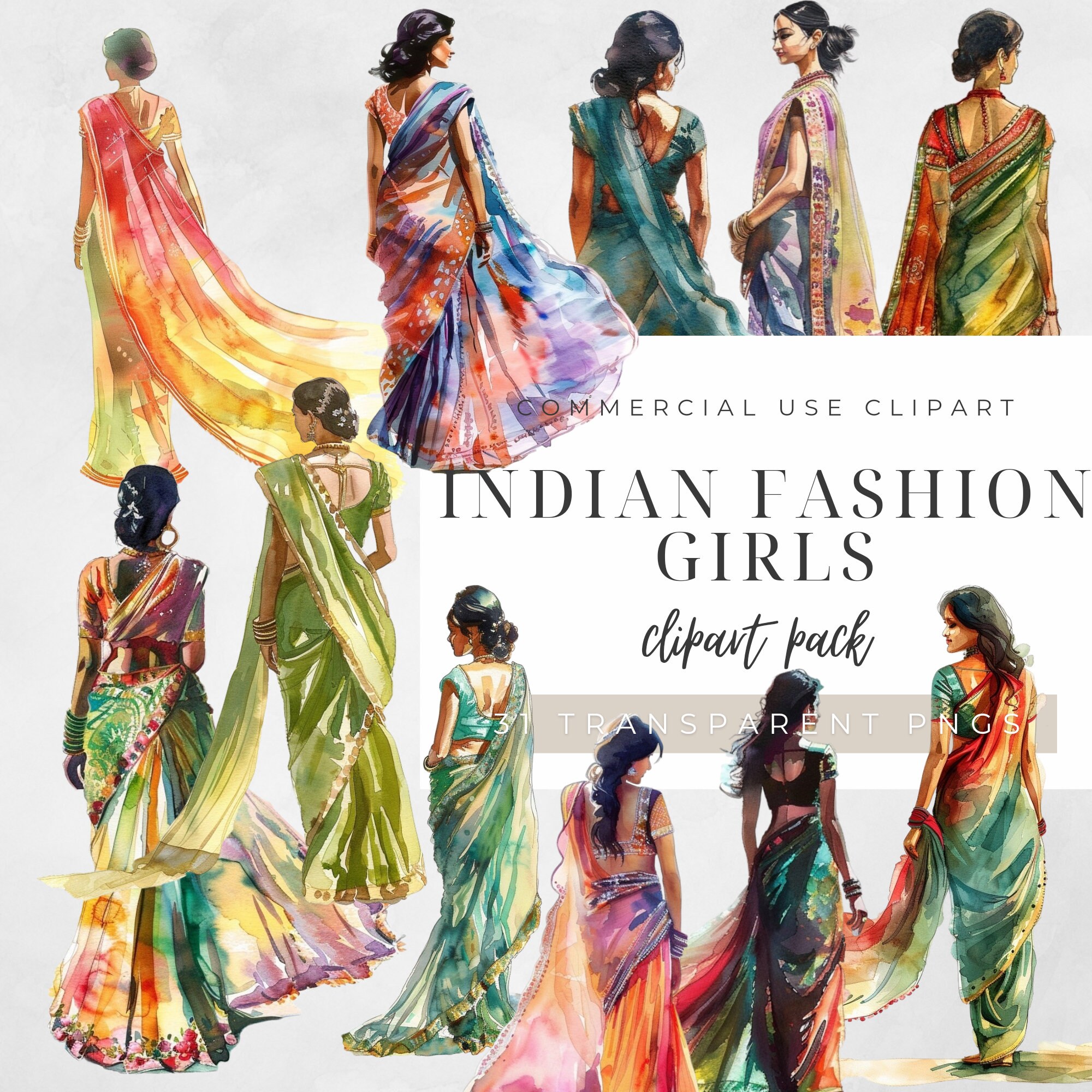 Indian Fashion Girl Clipart Watercolor Fashion Girl Clipart Girly Girl ...