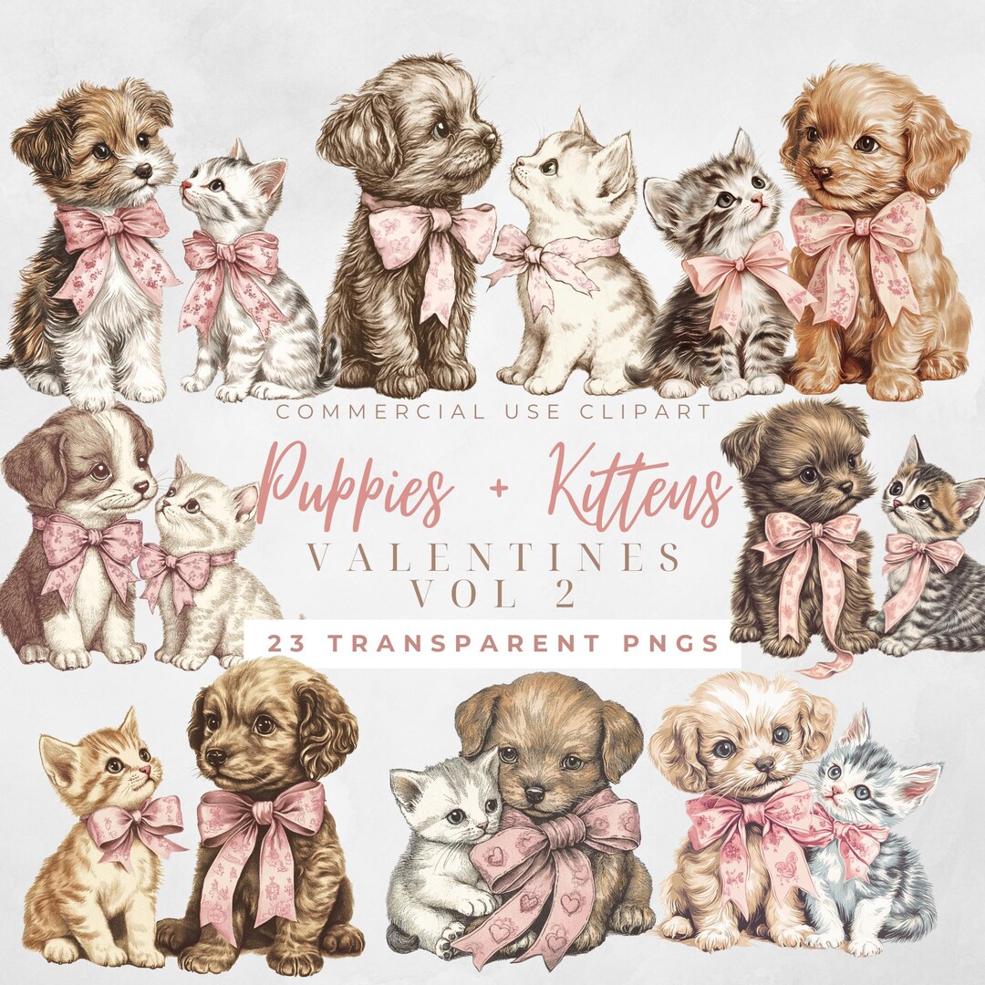 Valentines Cat Dog Clipart Valentine Animals Valentine Dogs Valentine ...