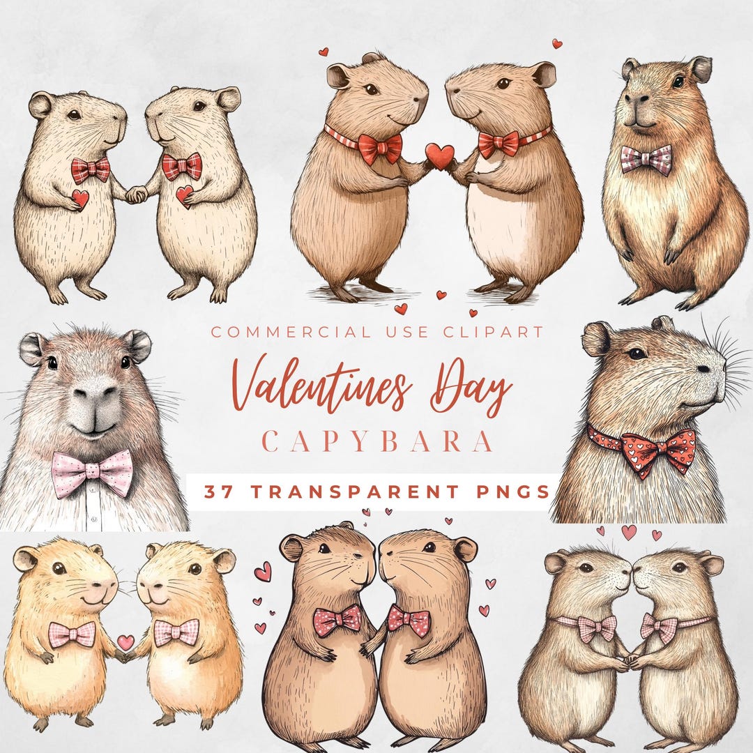Capybara Valentine Clipart Cute Capybara Clipart Bundle Cute Capybara ...